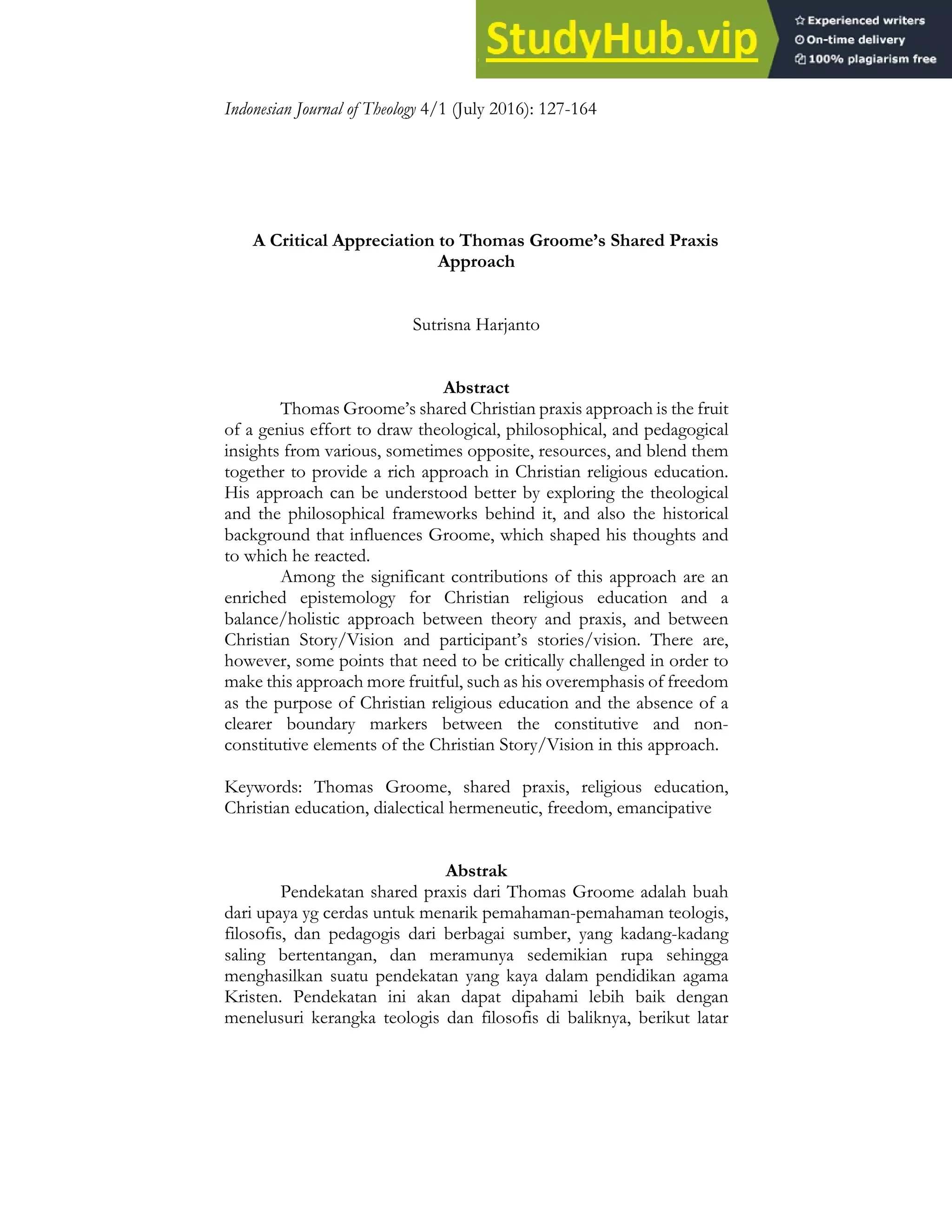 A Critical Appreciation To Thomas Groome S Shared Praxis Approach | PDF
