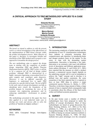 A Critical Approach To TRIZ Methodology Applied To A Case Study | PDF