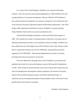 A Critical Assessment of Zimbabwe’s Economic development | PDF