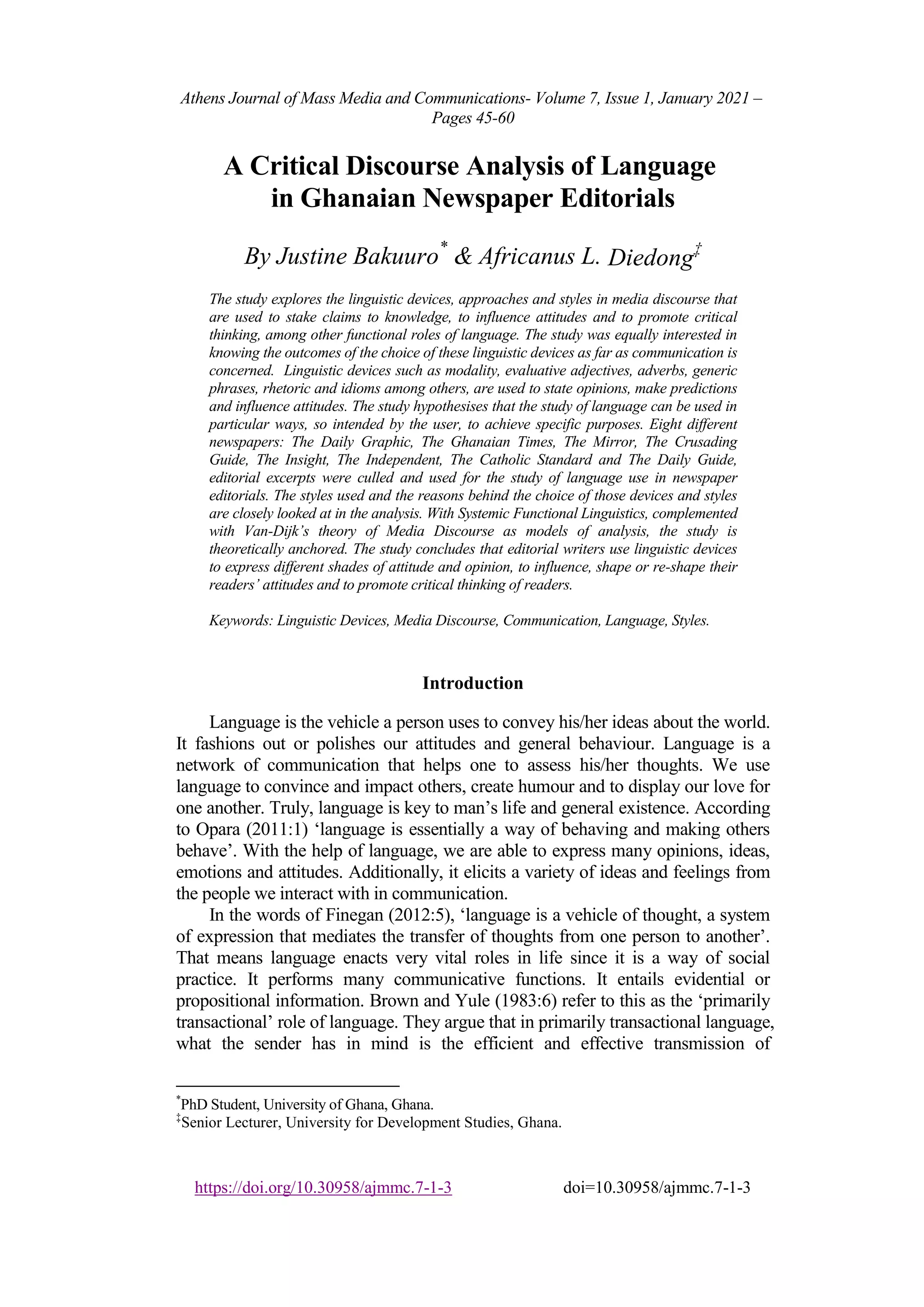 A Critical Discourse Analysis of Language in Ghanaian Newspaper ...