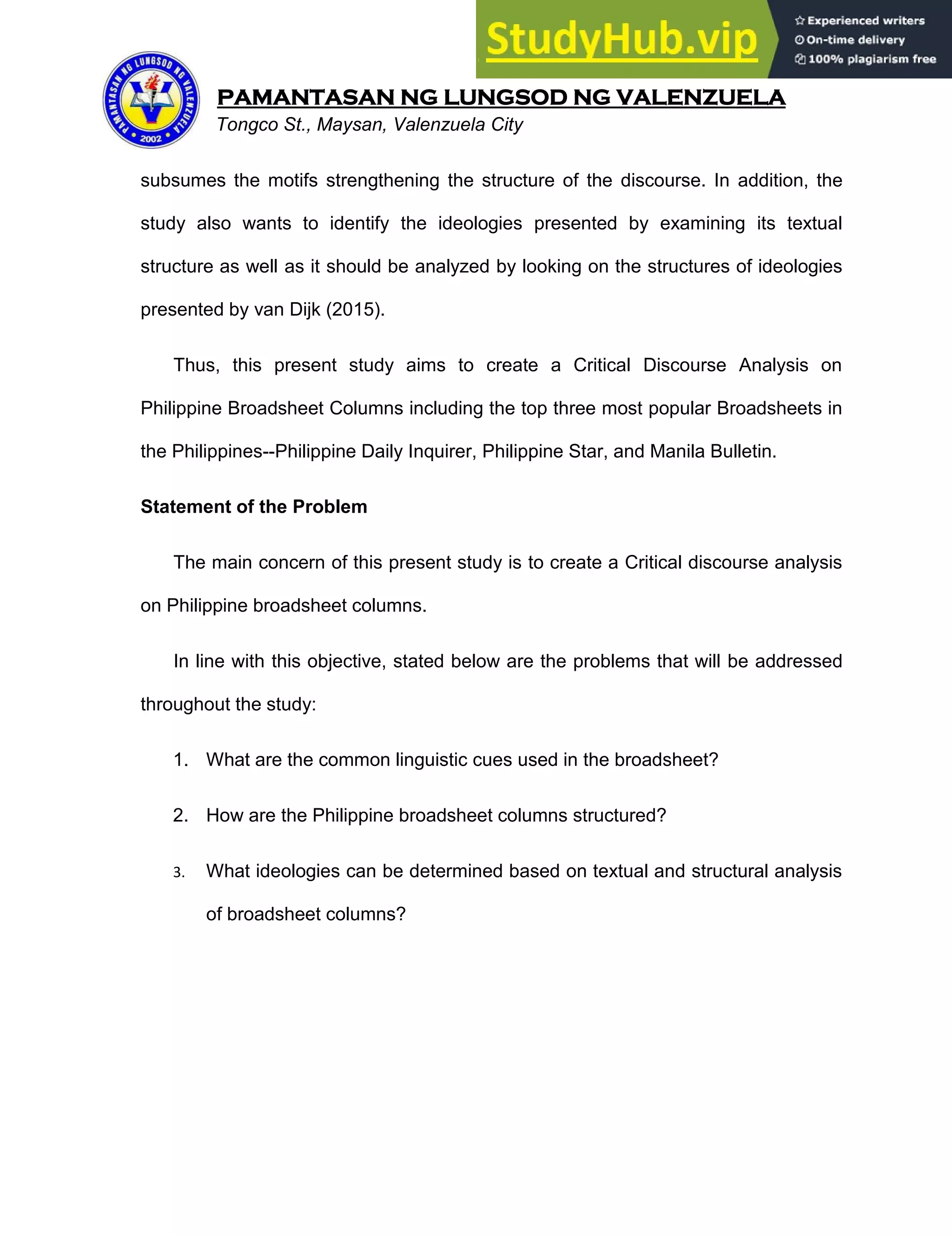 A Critical Discourse Analysis On Philippine Broadsheet Columns | PDF