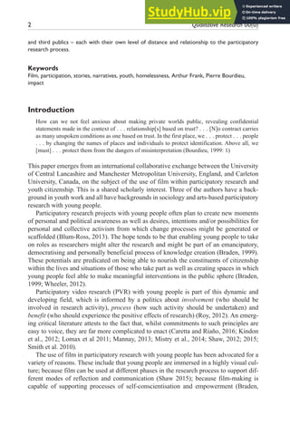 A critical discussion of the use of film in participatory research projects with homeless young ...