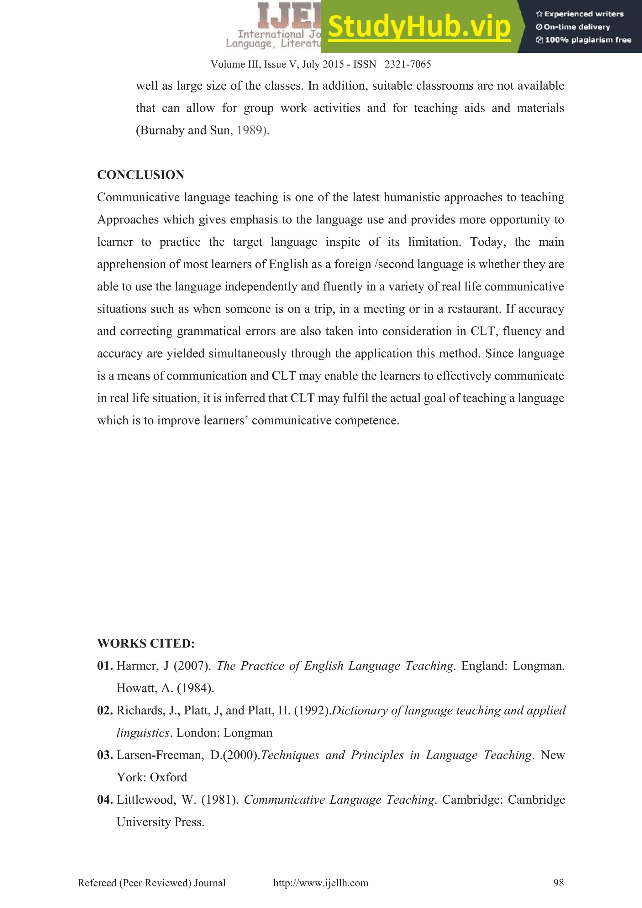 A Critical Overview Of Communicative Language Teaching | PDF | Education