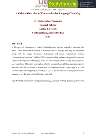 A Critical Overview Of Communicative Language Teaching | PDF | Education