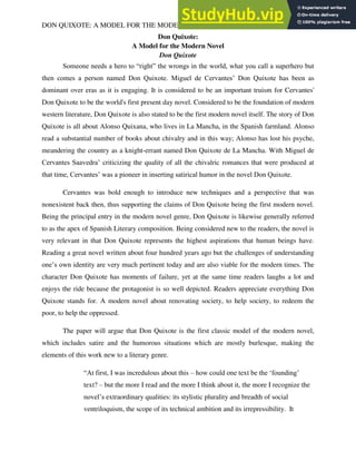 A Critical Paper for the course Reading and Writing. Don Quixote A ...