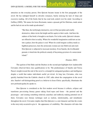 A Critical Paper for the course Reading and Writing. Don Quixote A ...