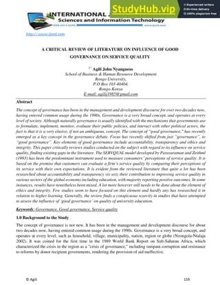 A Critical Review Of Literature On Influence Of Good Governance On ...