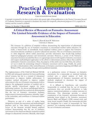 A Critical Review Of Research On Formative Assessment The Limited ...