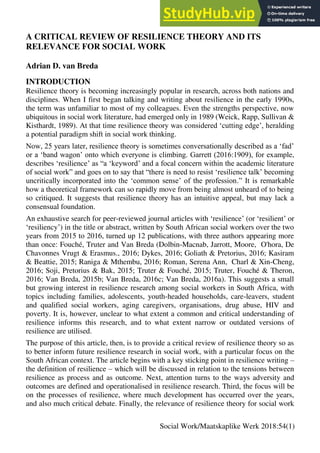 A Critical Review Of Resilience Theory And Its Relevance For Social ...