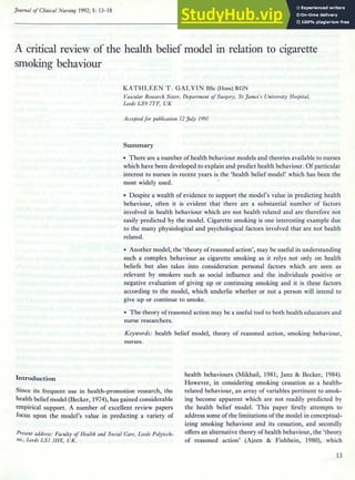 A Critical Review Of The Health Belief Model In Relation To Cigarette ...