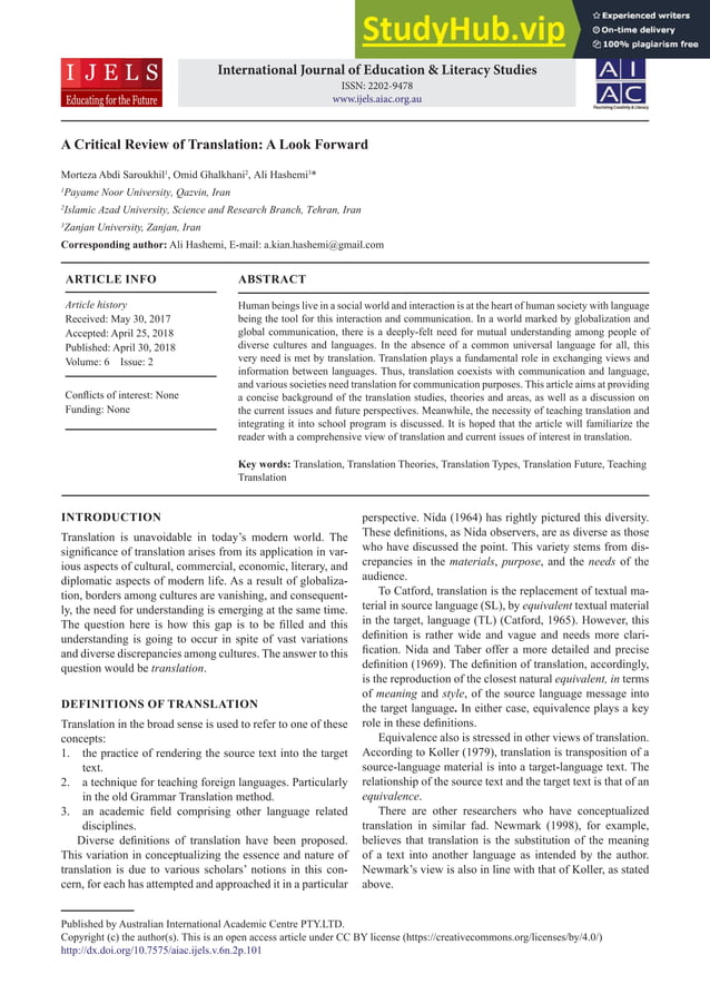 A Critical Review Of Translation A Look Forward | PDF