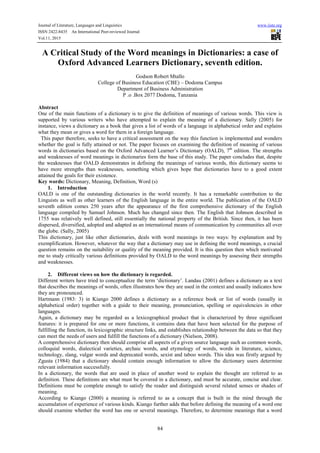 A critical study of the word meanings in dictionaries | PDF