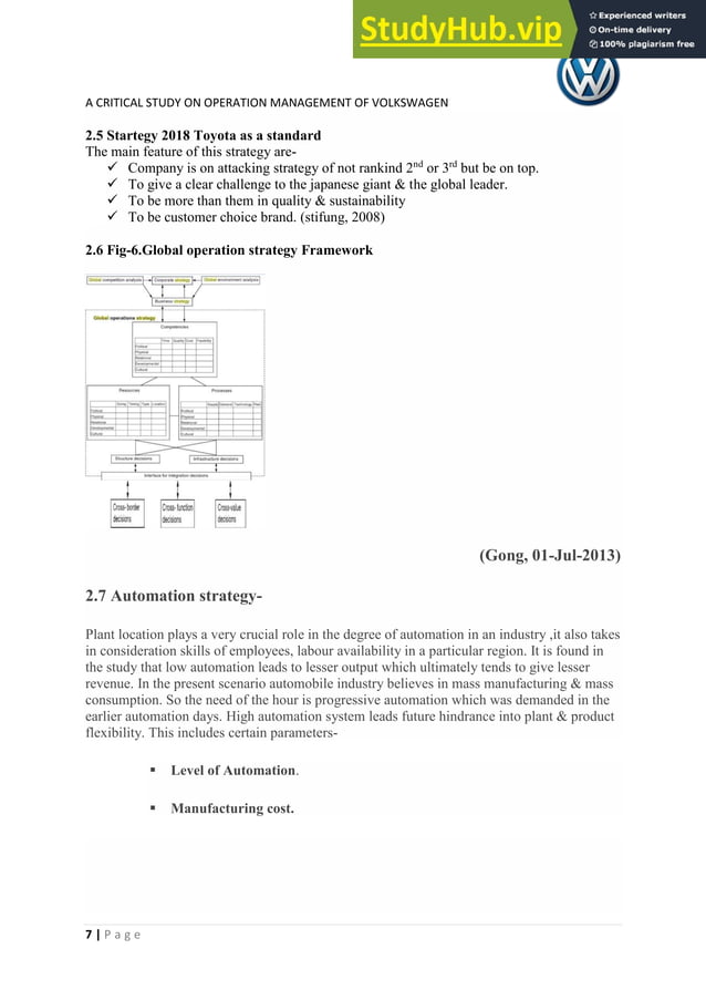 A CRITICAL STUDY ON OPERATIONS MANAGEMENT OF VOLKSWAGEN | PDF