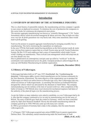 A CRITICAL STUDY ON OPERATIONS MANAGEMENT OF VOLKSWAGEN | PDF
