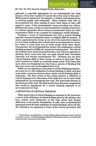 A CRITICAL THINKING APPROACH TO TEACHING ENVIRONMENTAL LAW | PDF