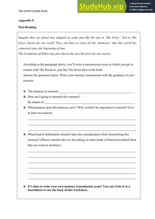 A Critical Thinking Lesson Plan For Quot The Giver Quot By Louis Lowry ...