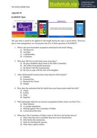 A Critical Thinking Lesson Plan For Quot The Giver Quot By Louis Lowry ...