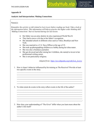 A Critical Thinking Lesson Plan For Quot The Giver Quot By Louis Lowry ...