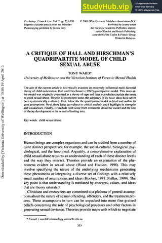 A Critique Of Hall And Hirschman S Quadripartite Model Of Child Sexual Abuse | PDF