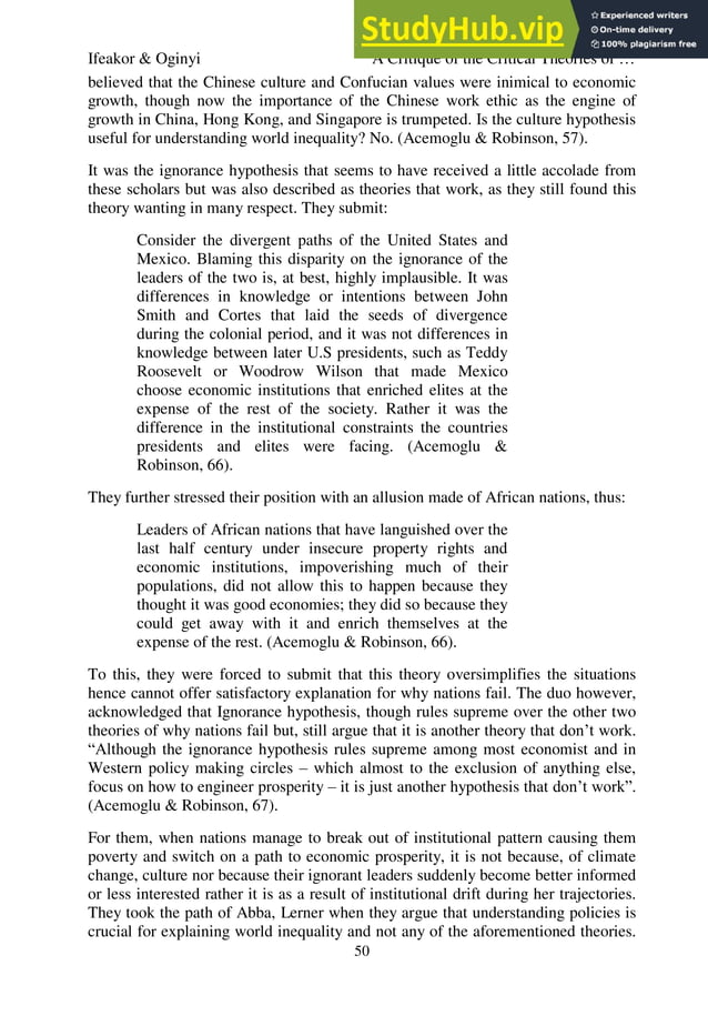 A Critique Of The Critical Theories Of Acemoglu And Robinson | PDF