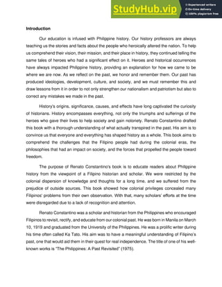 A Critique Paper - The Philippines A Past Revisited By Renato ...