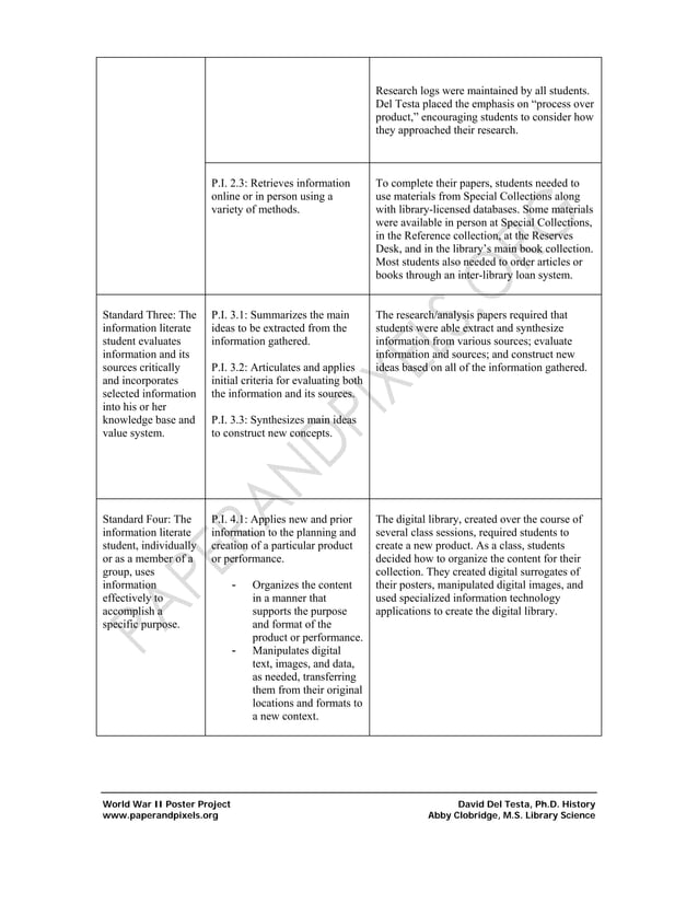 World War II Poster Project & ACRL Information Literacy | PDF