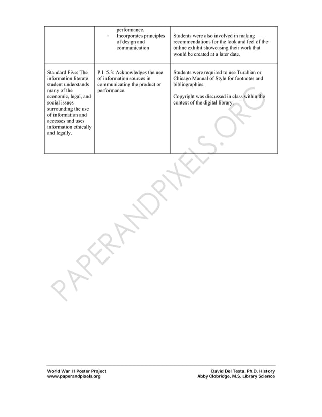 World War II Poster Project & ACRL Information Literacy | PDF