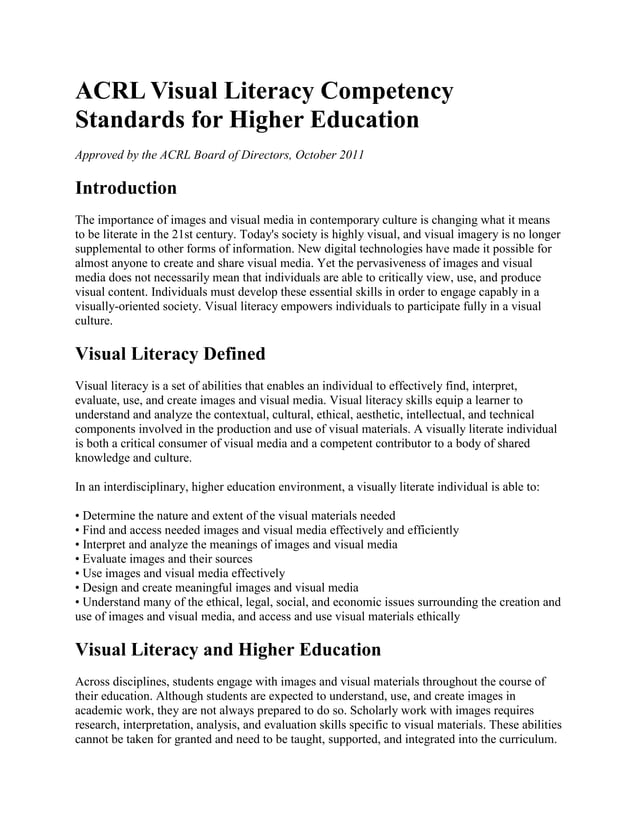 ACRL Visual Literacy Competency Standards | PDF