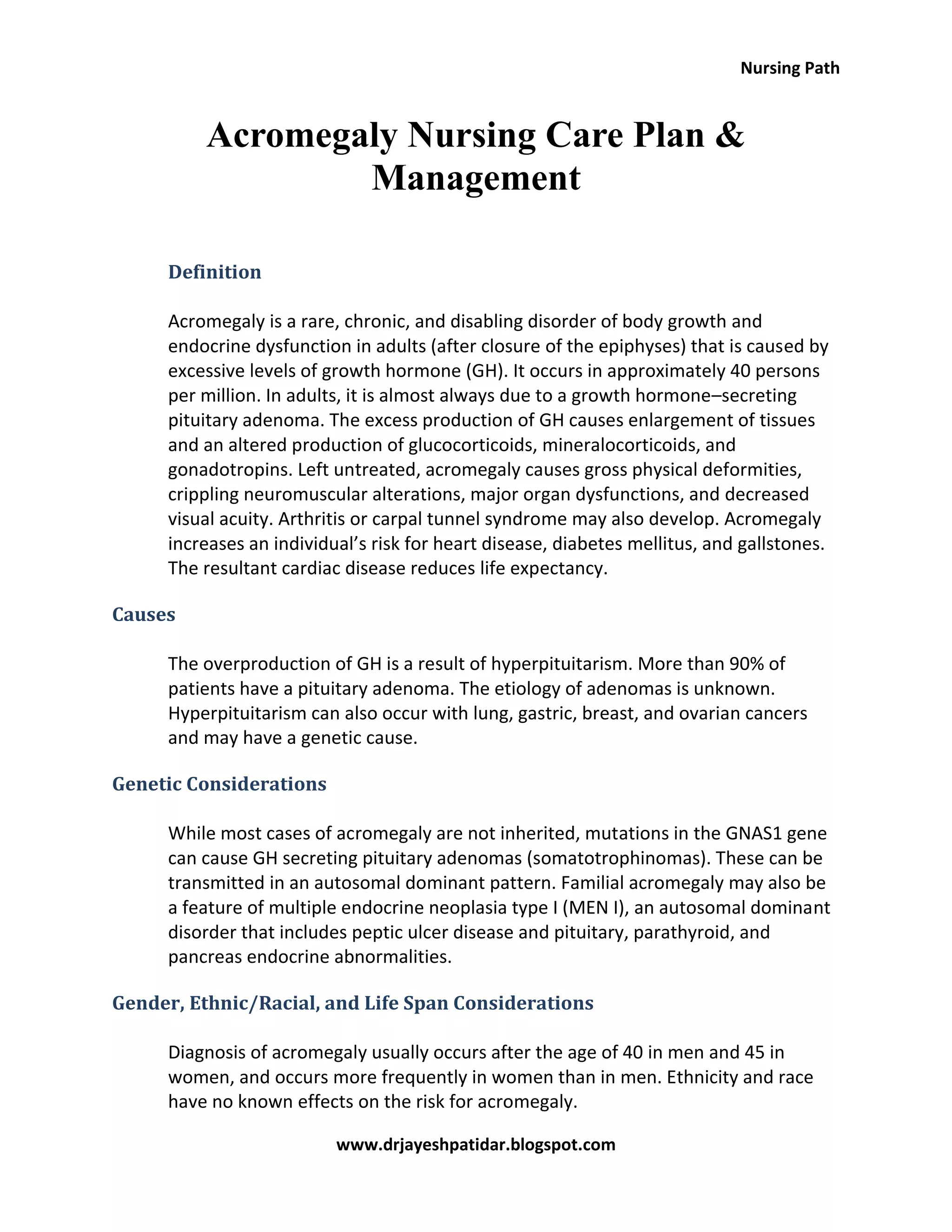 Acromegaly nursing care plan & management | PDF