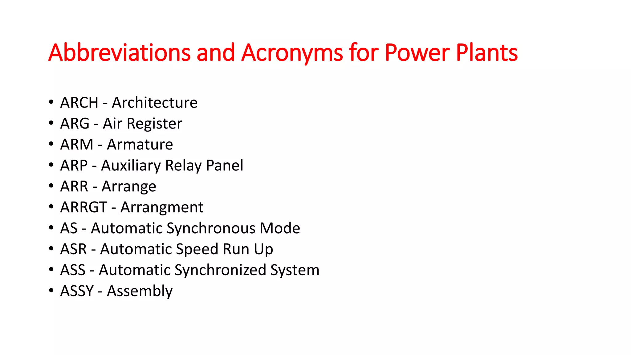 Abbreviations and Acronyms for Power Plants | PPTX