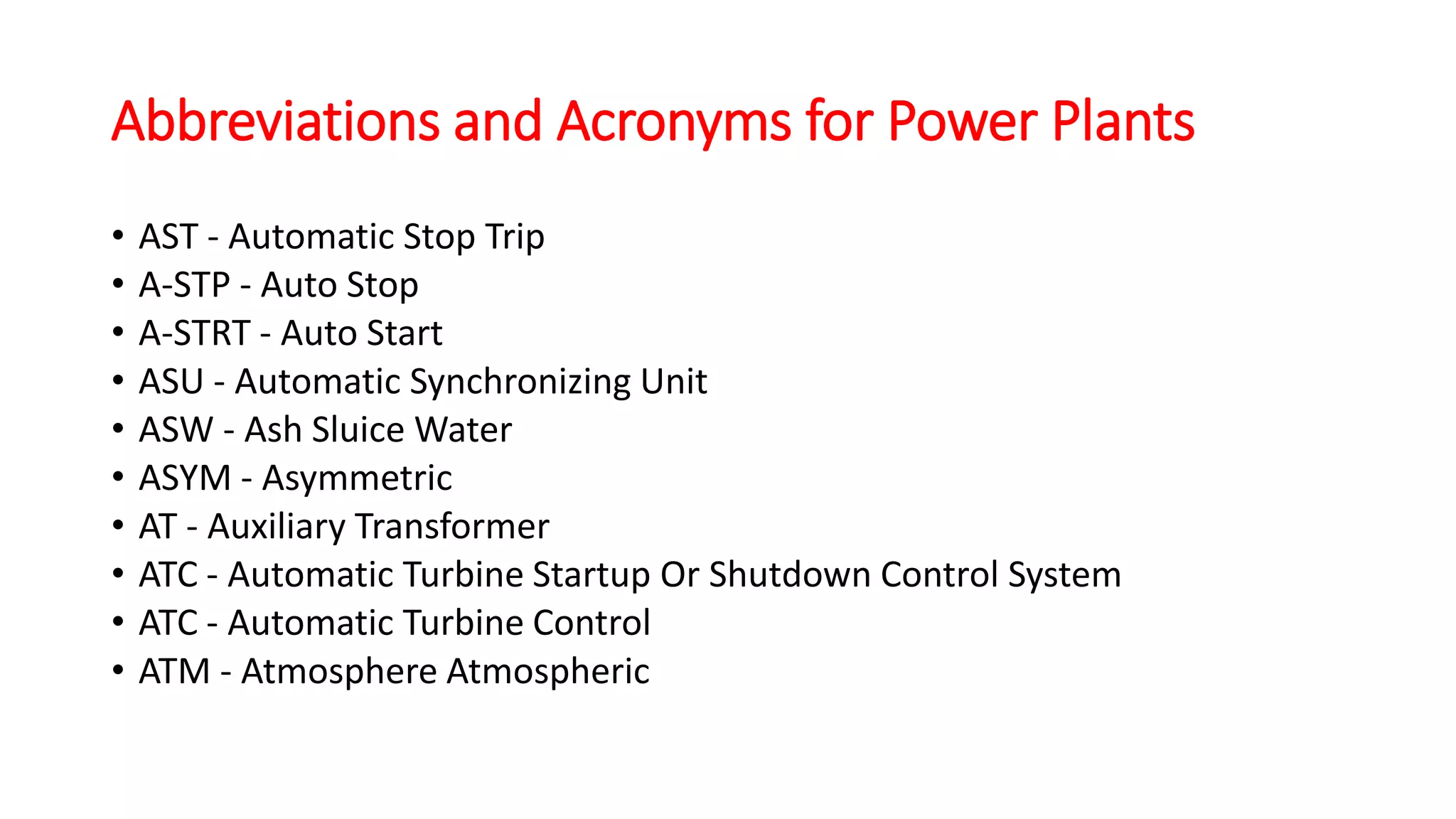 Abbreviations and Acronyms for Power Plants | PPTX