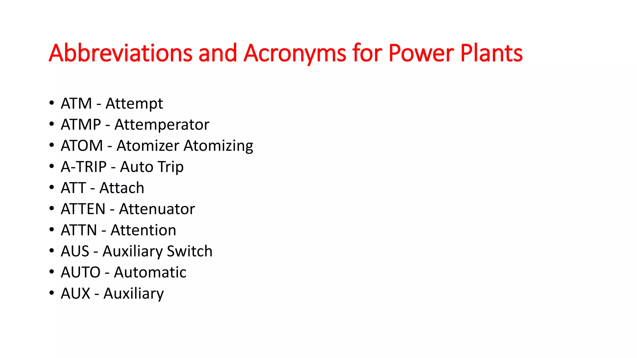 Abbreviations and Acronyms for Power Plants | PPTX