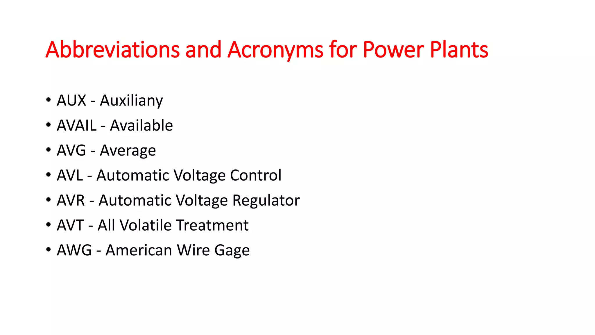 Abbreviations and Acronyms for Power Plants | PPTX