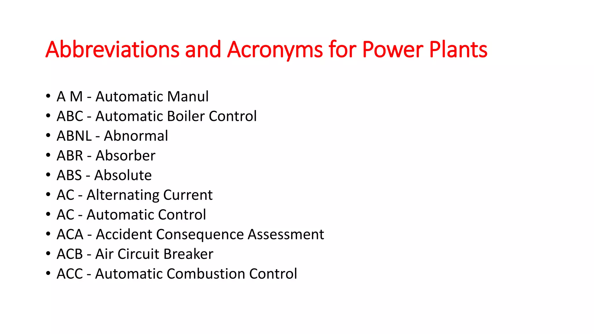 Abbreviations and Acronyms for Power Plants | PPTX
