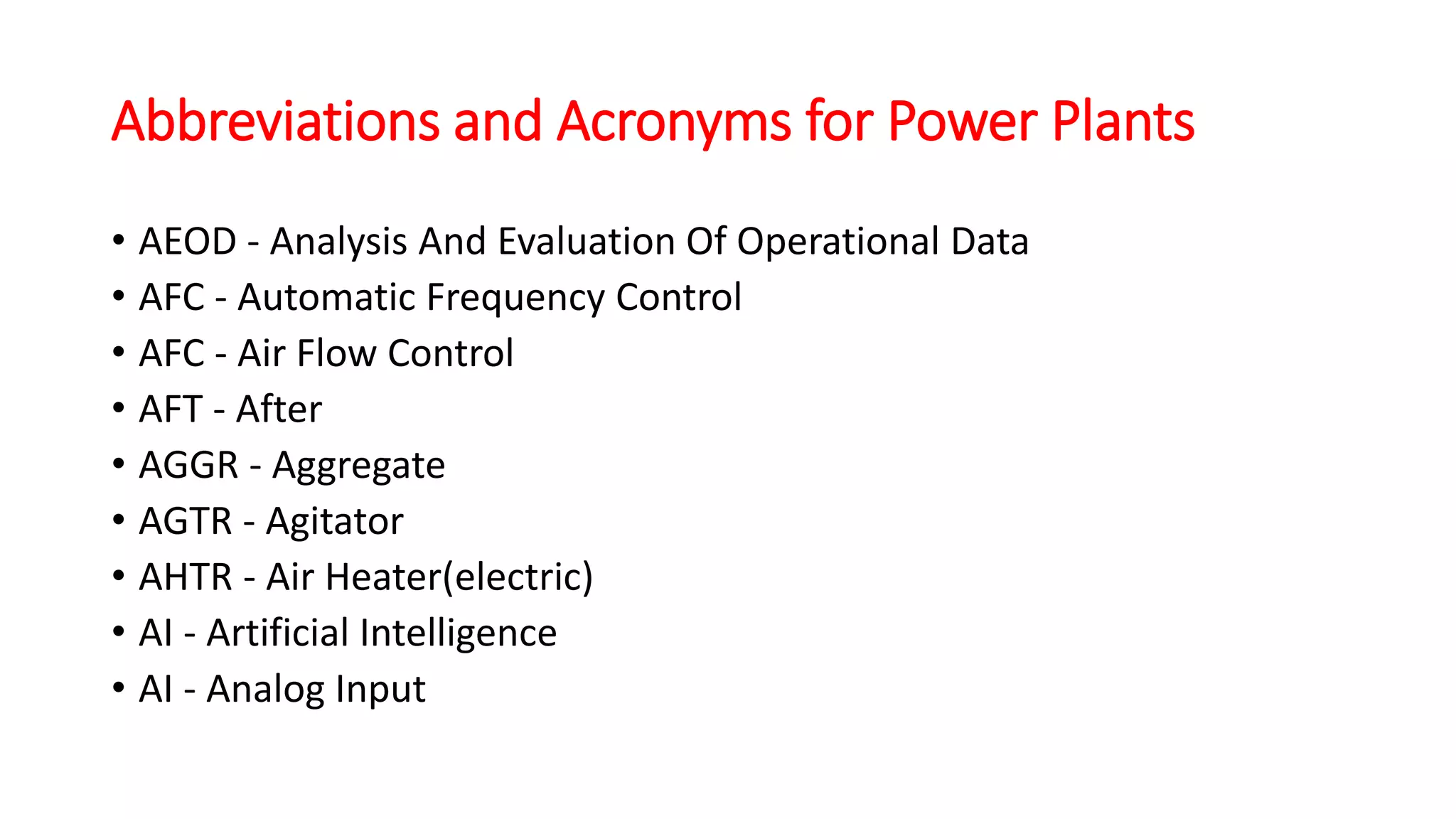 Abbreviations and Acronyms for Power Plants | PPTX