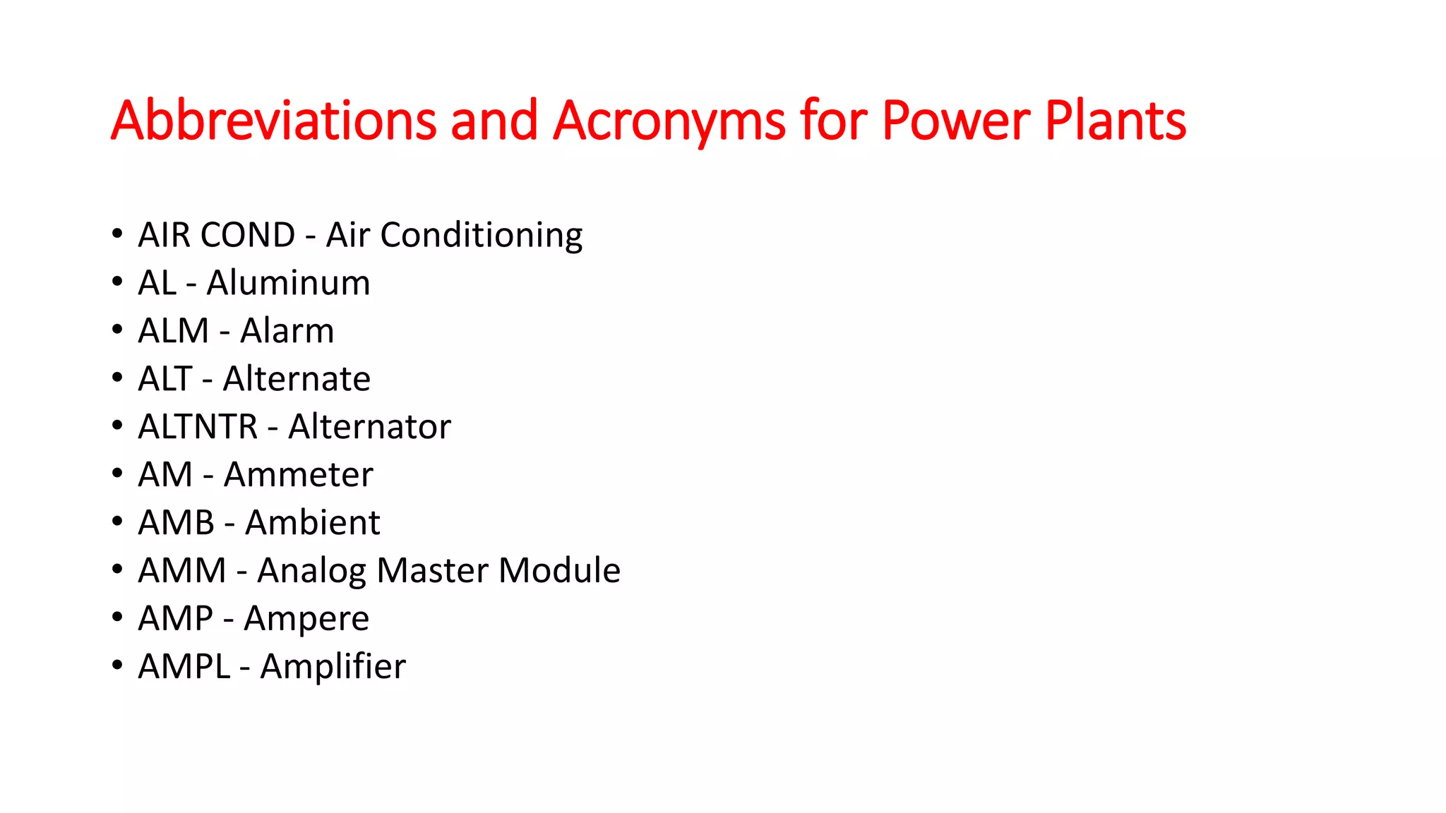 Abbreviations and Acronyms for Power Plants | PPTX