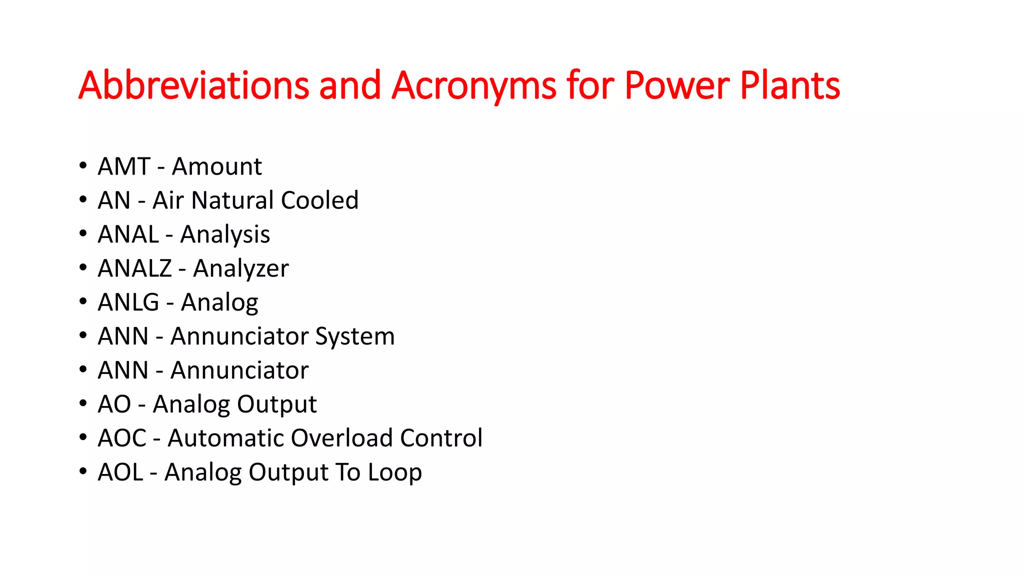 Abbreviations and Acronyms for Power Plants | PPTX