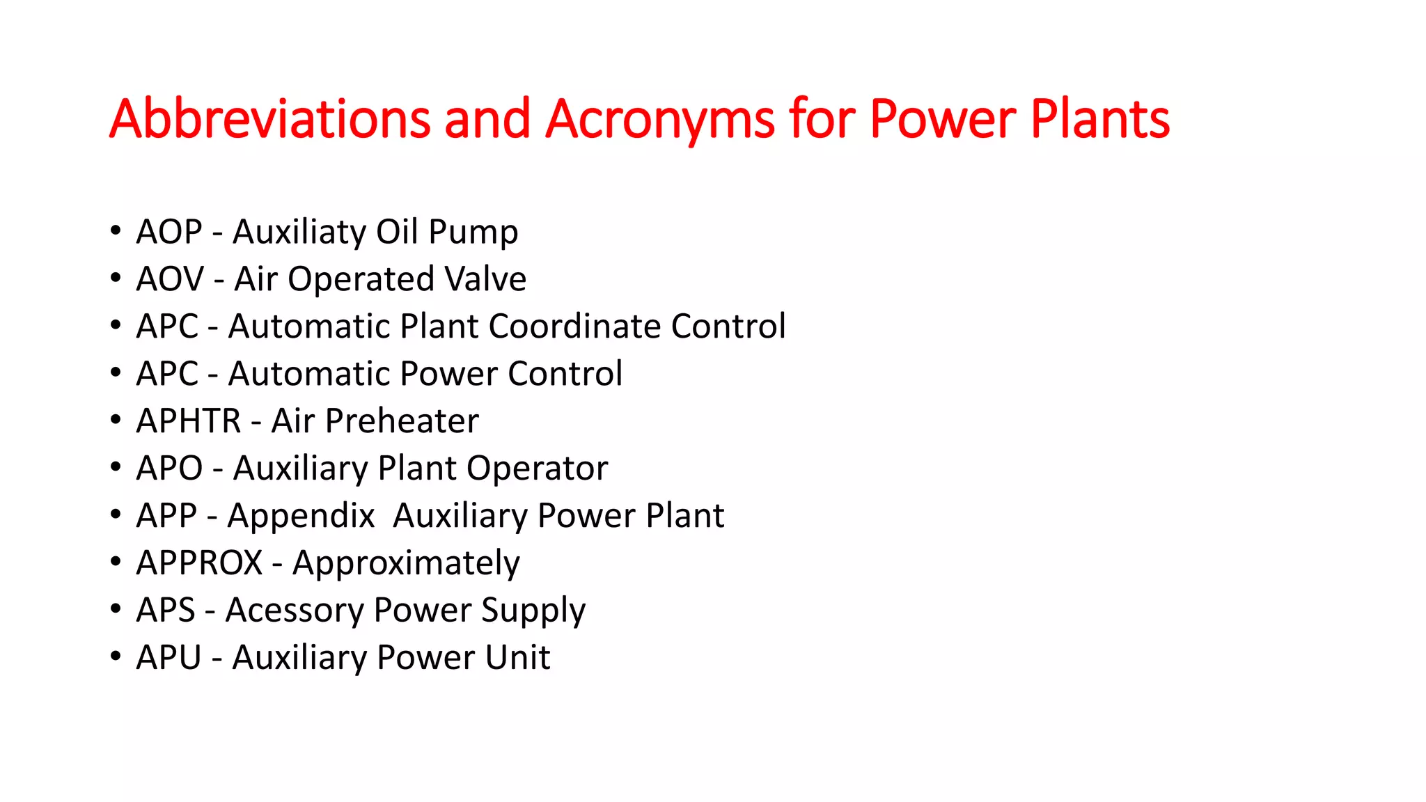 Abbreviations and Acronyms for Power Plants | PPTX