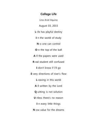 Acrostic poem(college life) by lino ariel aquino | DOCX | College ...