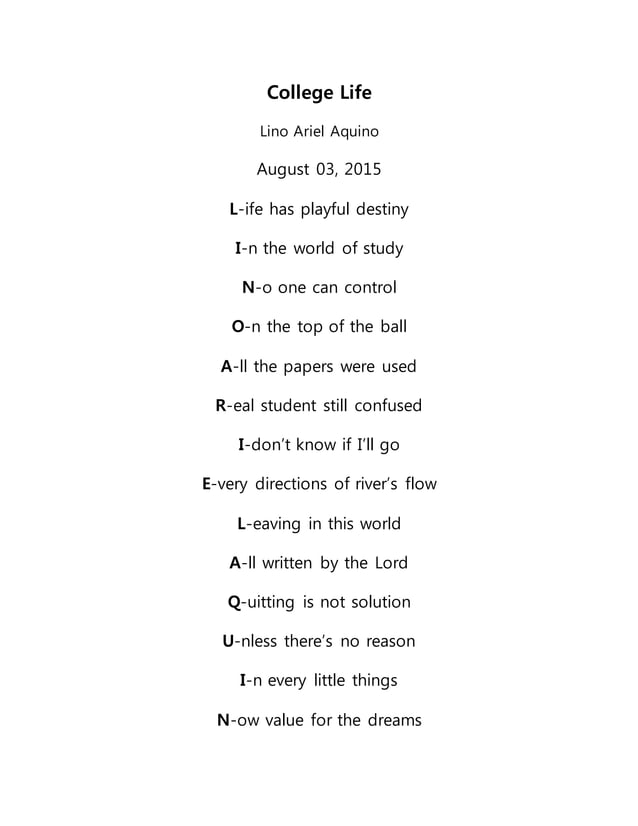 Acrostic poem(college life) by lino ariel aquino | DOCX | College ...