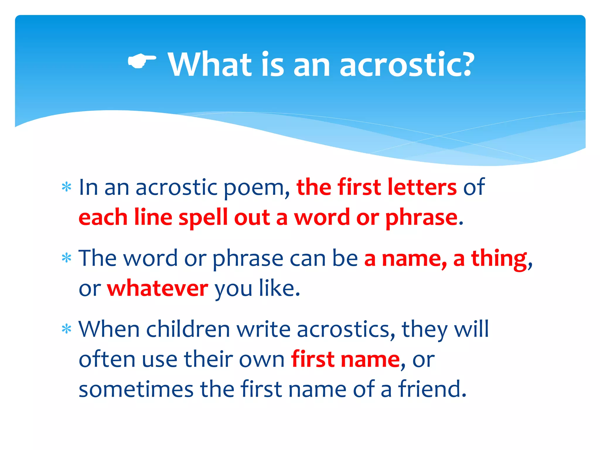 Acrostic poems | PPTX