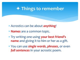 Acrostic poems | PPTX