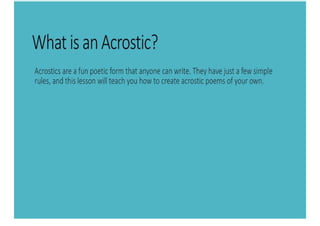 Acrostic Poems | PPT