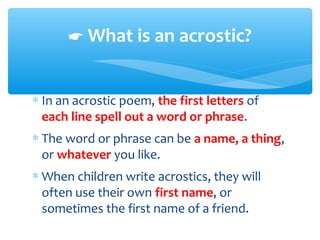 Acrostic poems ppt | PPT