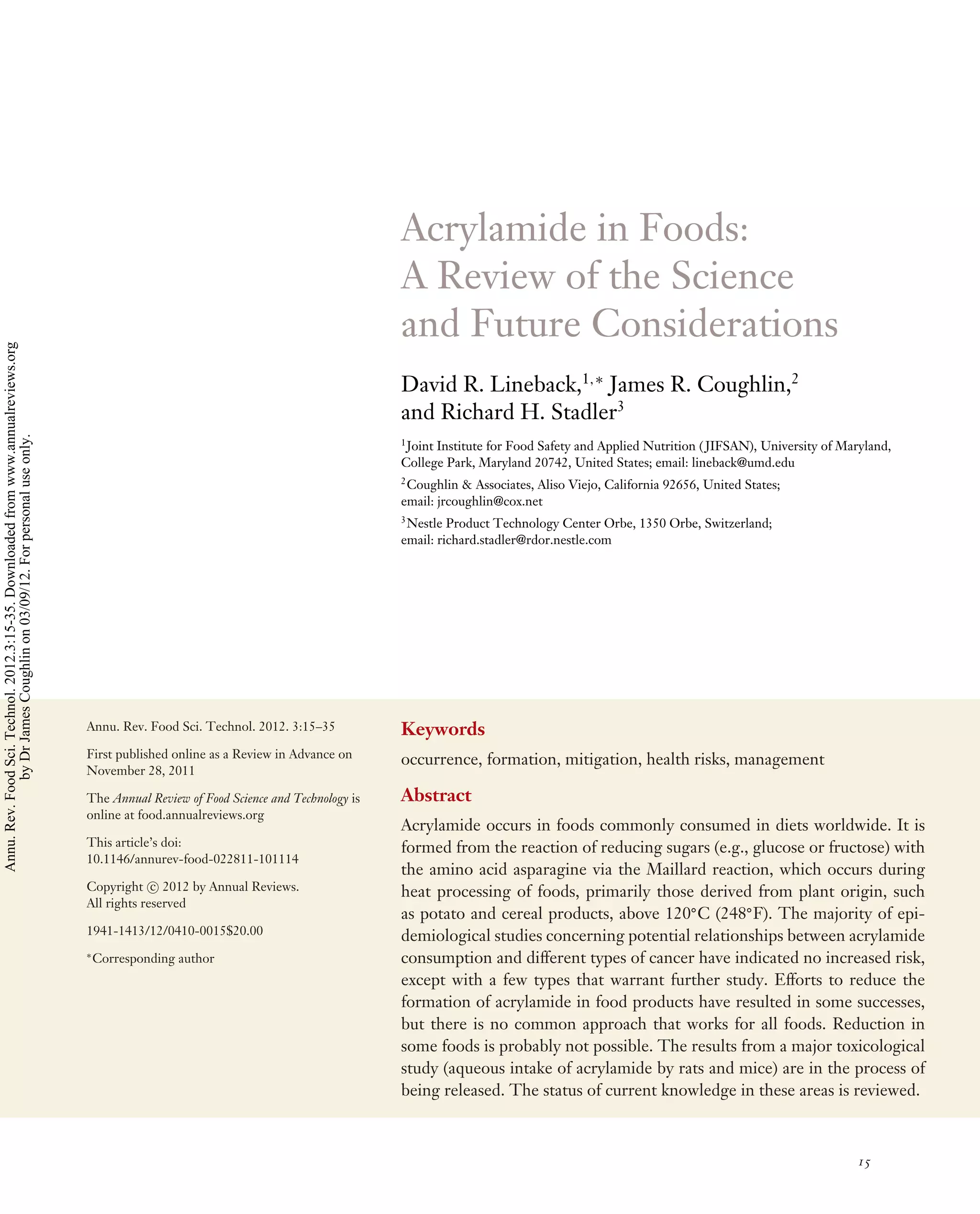 Acrylamide in Foods: A Review of the Science and Future Considerations ...