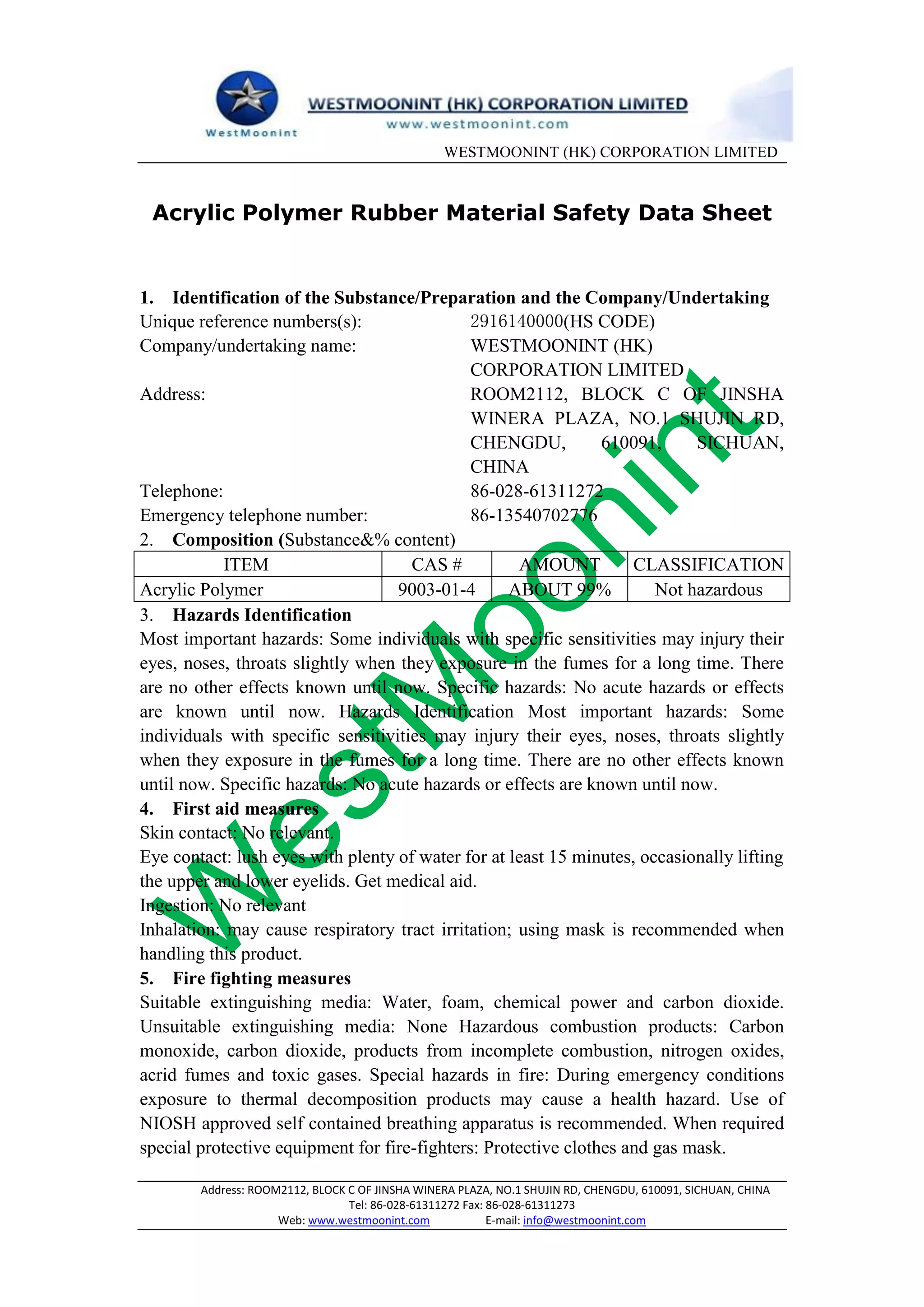 Acrylic polymer rubber material safety data sheet | PDF