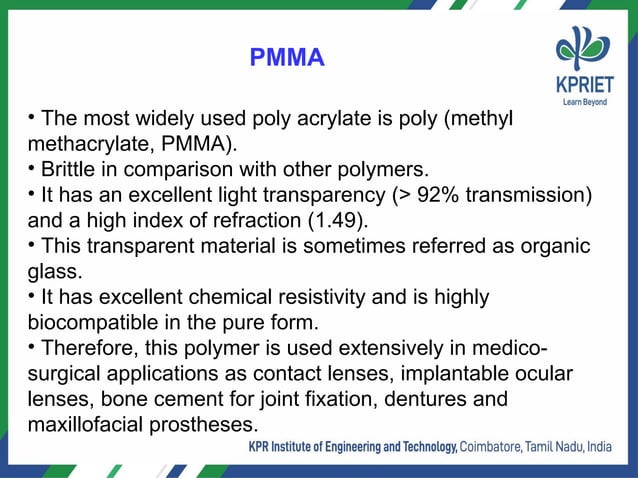 Unit 2 PPT notes for BME - Acrylic polymers.pptx | Chemistry | Science