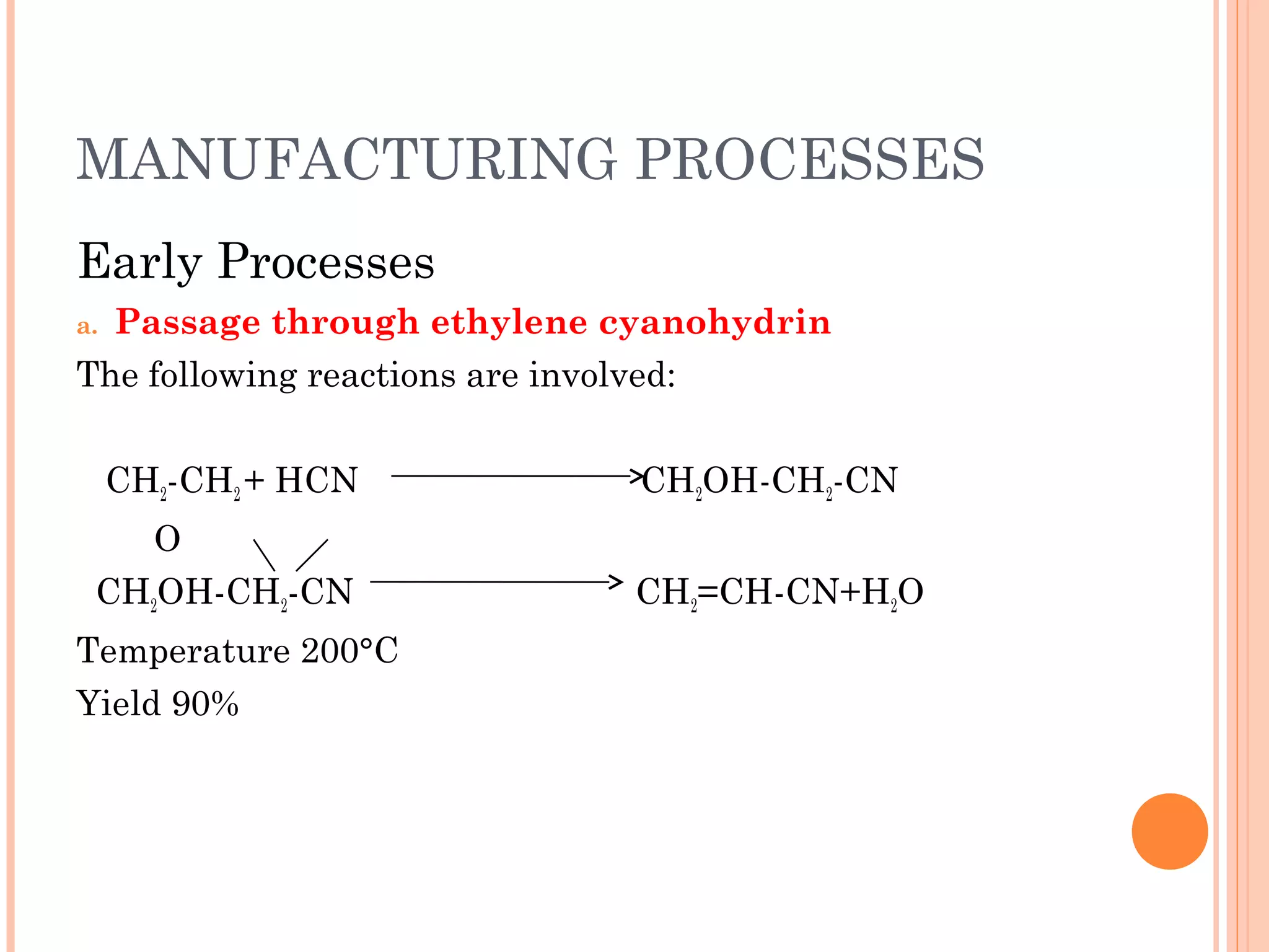 Production of Acrylonitrile from the ammoxidation of propylene | PPT