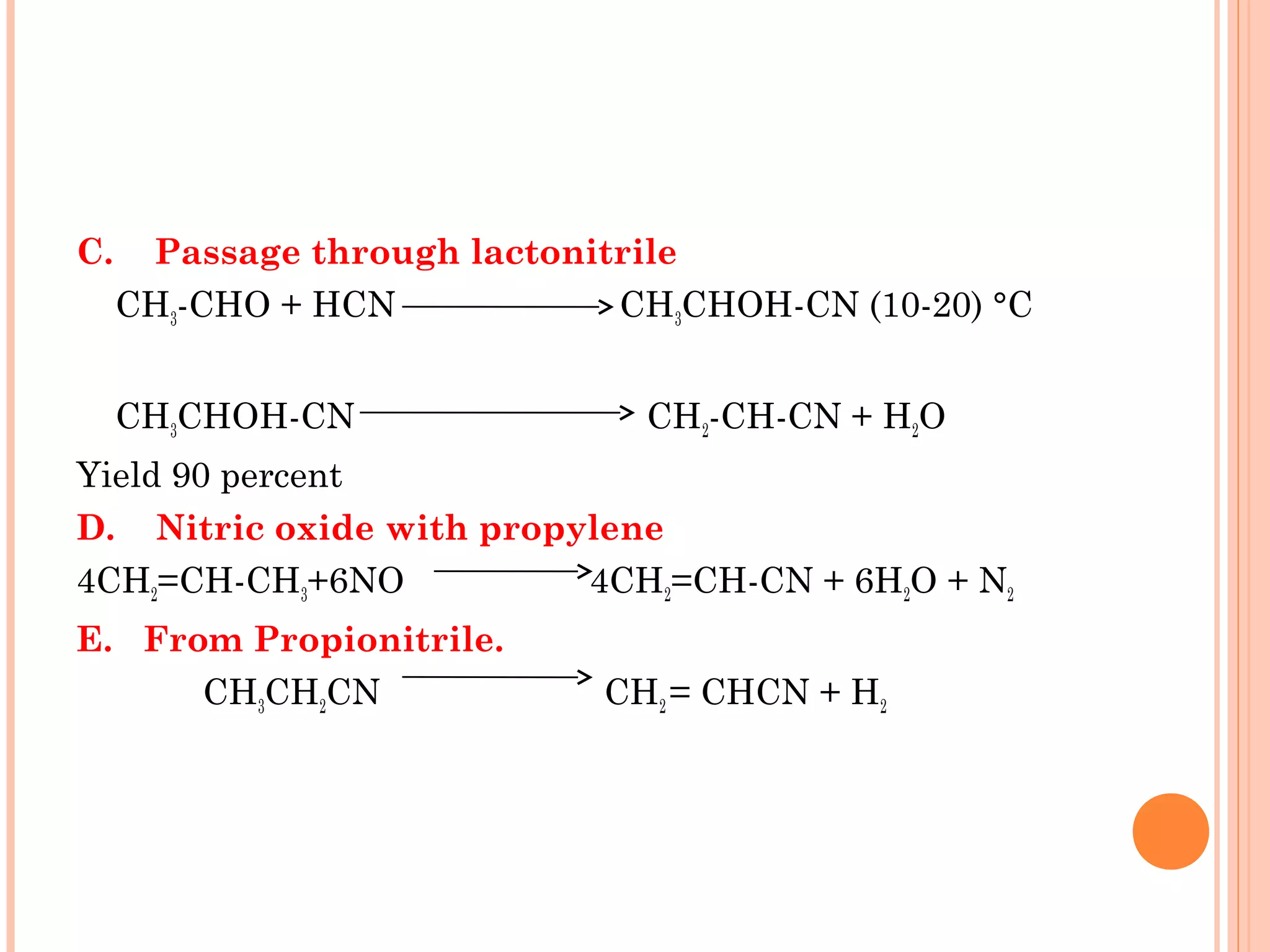 Production of Acrylonitrile from the ammoxidation of propylene | PPT