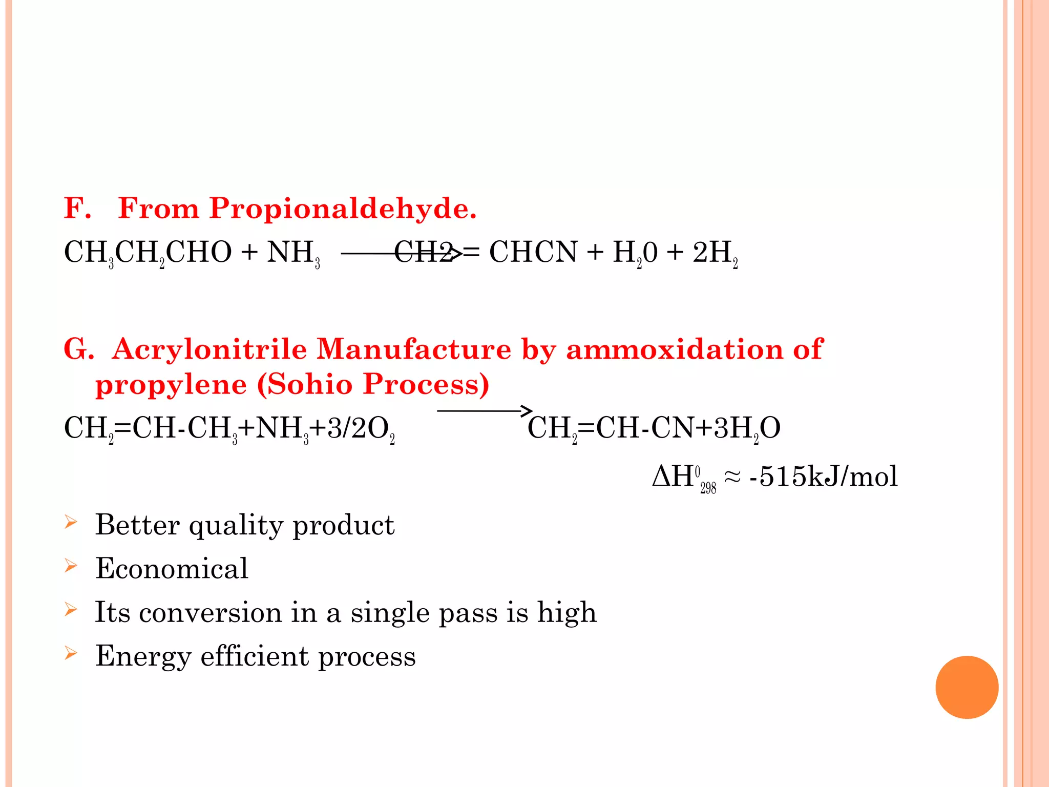 Production of Acrylonitrile from the ammoxidation of propylene | PPT